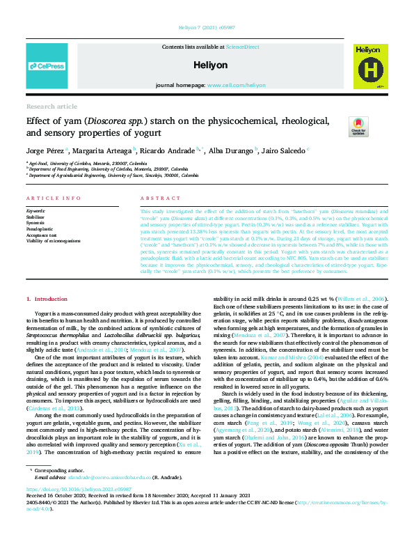 (PDF) Effect of yam (Dioscorea spp.) starch on the physicochemical ...