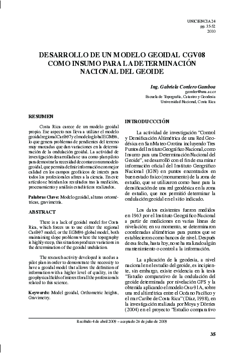 (PDF) Desarrollo de un modelo geoidal CGV08 como insumo para la ...