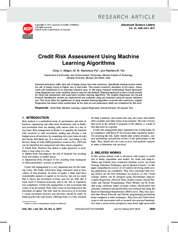 (PDF) Credit Risk Assessment Using Machine Learning Algorithms (PDF) Credit Risk Assessment Using Machine Learning Algorithms