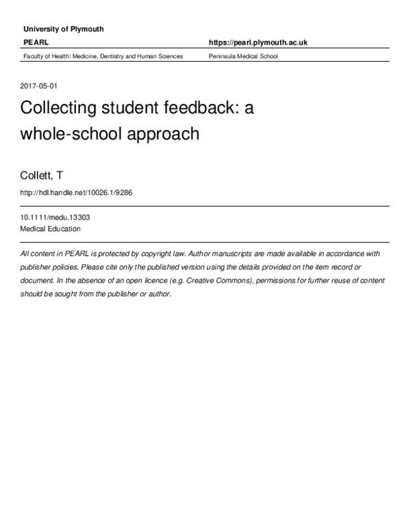 (PDF) Collecting student feedback: a whole-school approach
