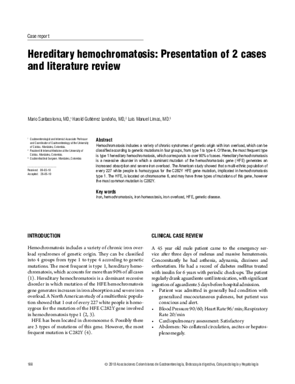 (PDF) Hereditary hemochromatosis: Presentation of 2 cases and ...