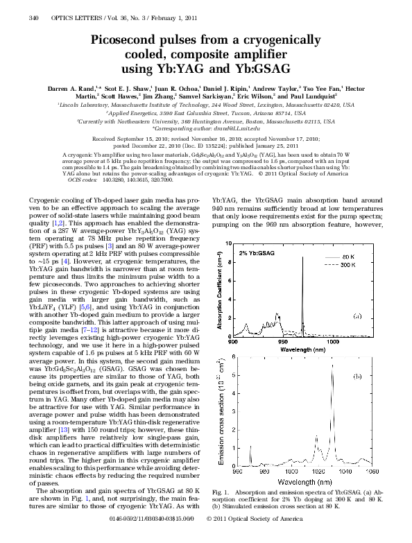 (PDF) Picosecond pulses from a cryogenically cooled, composite amplifier using Yb:YAG and Yb ...