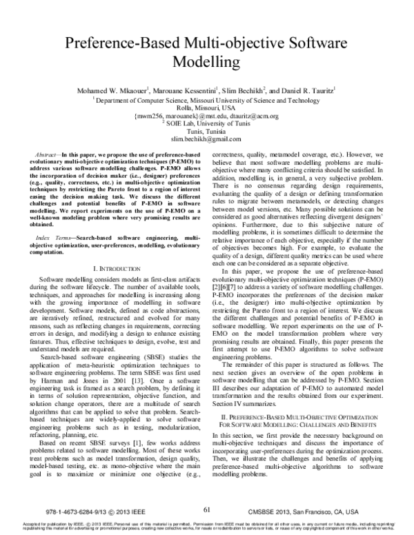 (PDF) Preference-based multi-objective software modelling