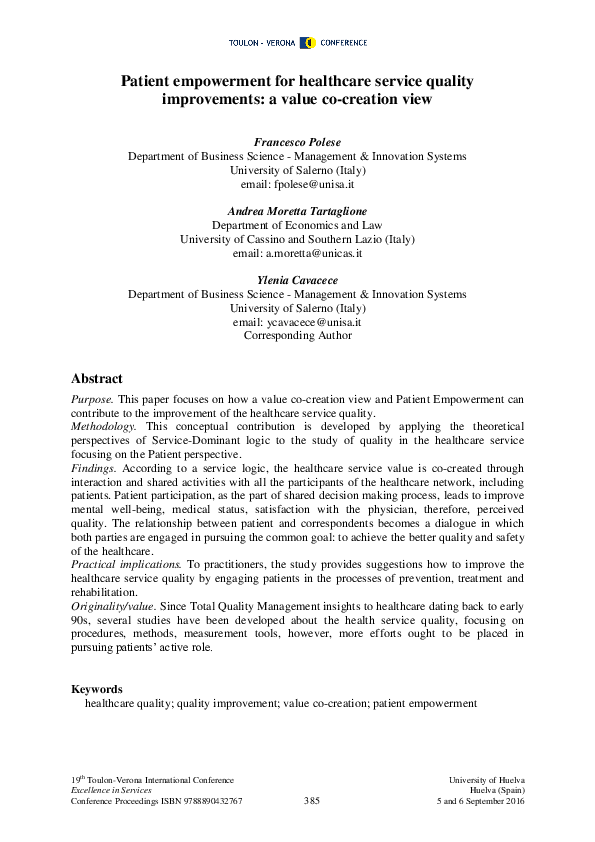 (PDF) Patient empowerment for healthcare service quality improvements: a value co-creation view
