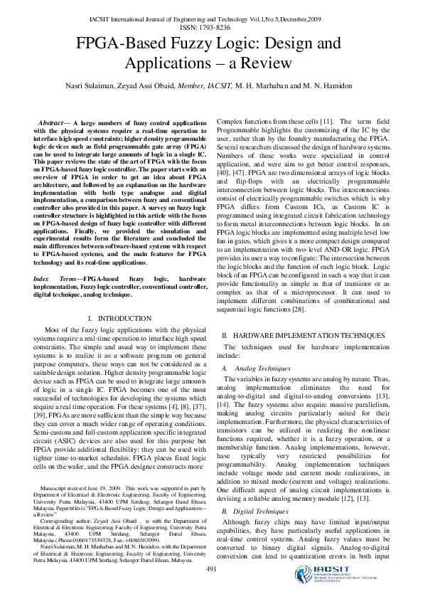 Pdf Fpga Based Fuzzy Logic Design And Applications A Review 9054