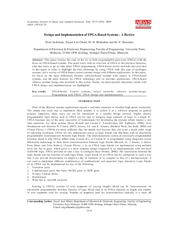 Pdf Design And Implementation Of Fpga Based Systems A Review Zeyad Obaid