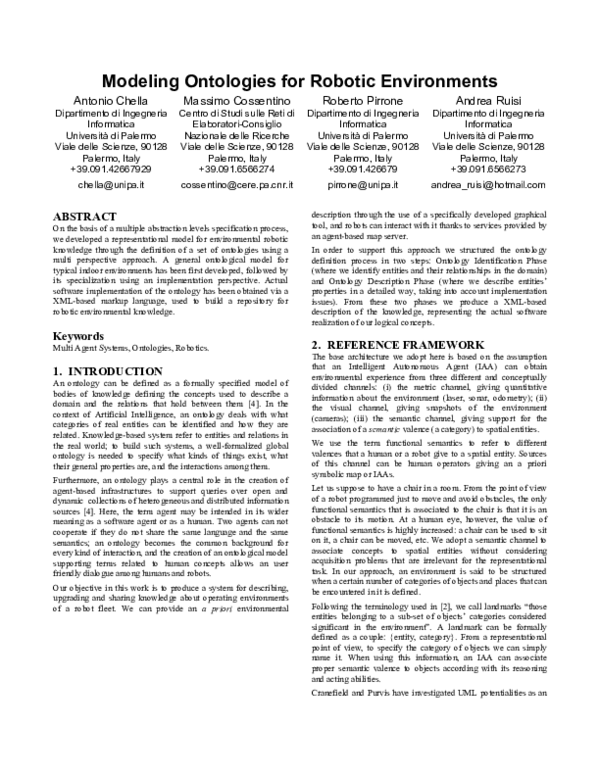 Pdf Modeling Ontologies For Robotic Environments Andrea Ruisi
