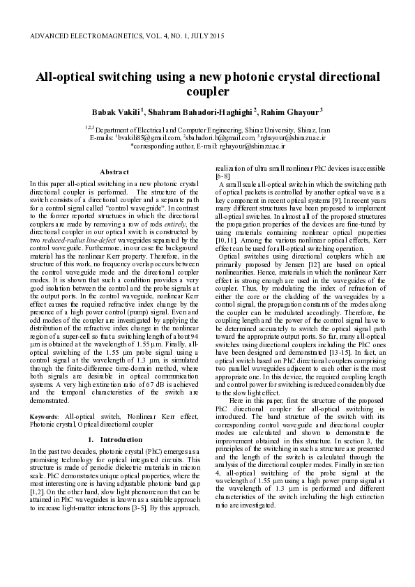 (PDF) All-optical switching using a new photonic crystal directional coupler