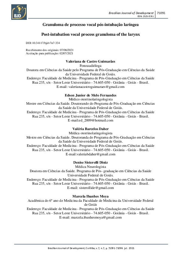 (PDF) Granuloma de processo vocal pós-intubação laríngea / Post ...