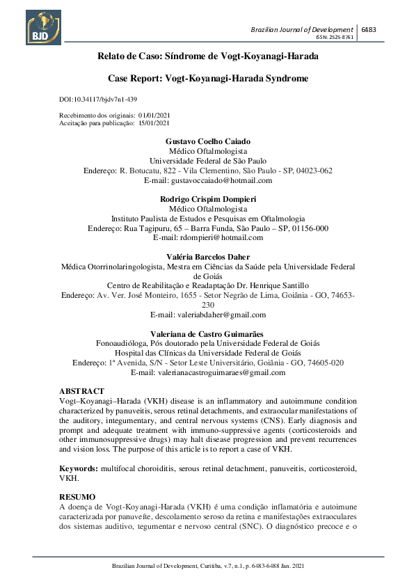 (PDF) Relato De Caso: Síndrome De Vogt-Koyanagi-Harada / Case Report: Vogt-Koyanagi-Harada Syndrome