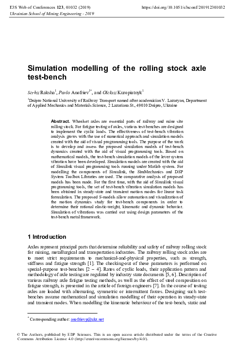 (PDF) Simulation modelling of the rolling stock axle test-bench