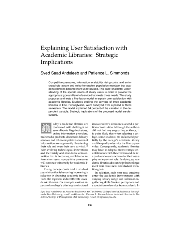 (PDF) User Satisfaction with Academic Libraries : Strategic Implications