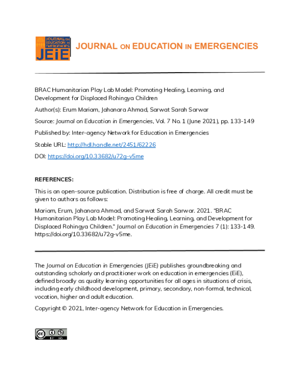 (PDF) BRAC Humanitarian Play Lab Model: Promoting Healing, Learning ...