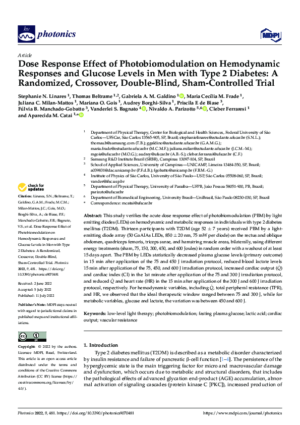 (PDF) Dose Response Effect of Photobiomodulation on Hemodynamic Responses and Glucose Levels in ...