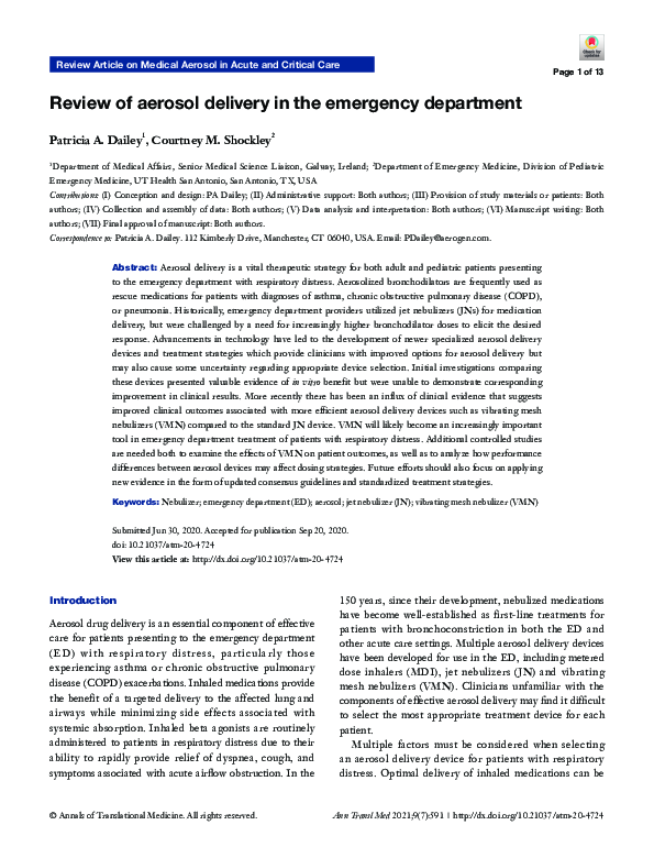 (PDF) Review of aerosol delivery in the emergency department