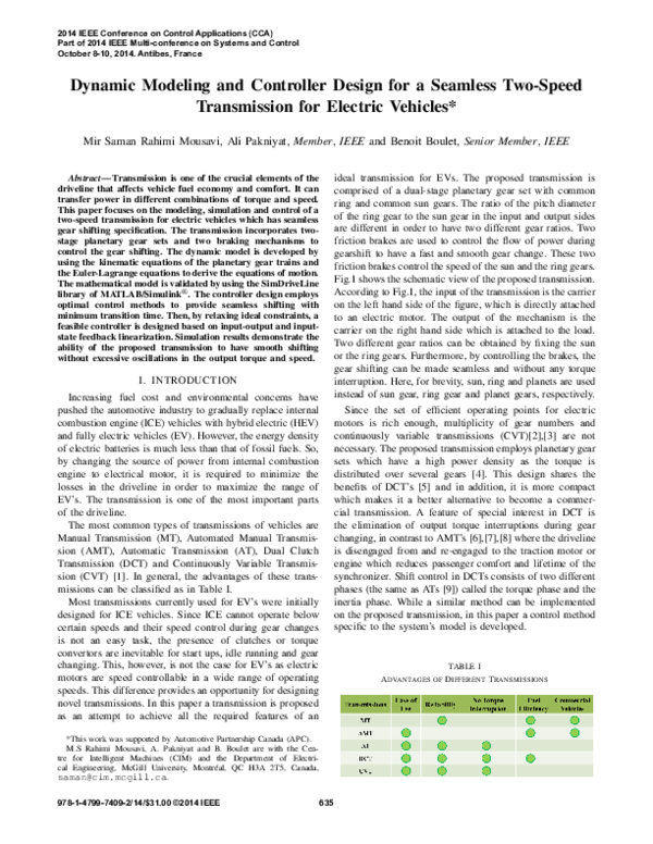 (PDF) Dynamic modeling and controller design for a seamless two-speed transmission for electric ...