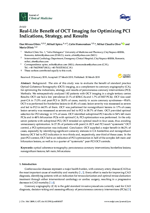 (PDF) Real-Life Benefit of OCT Imaging for Optimizing PCI Indications ...