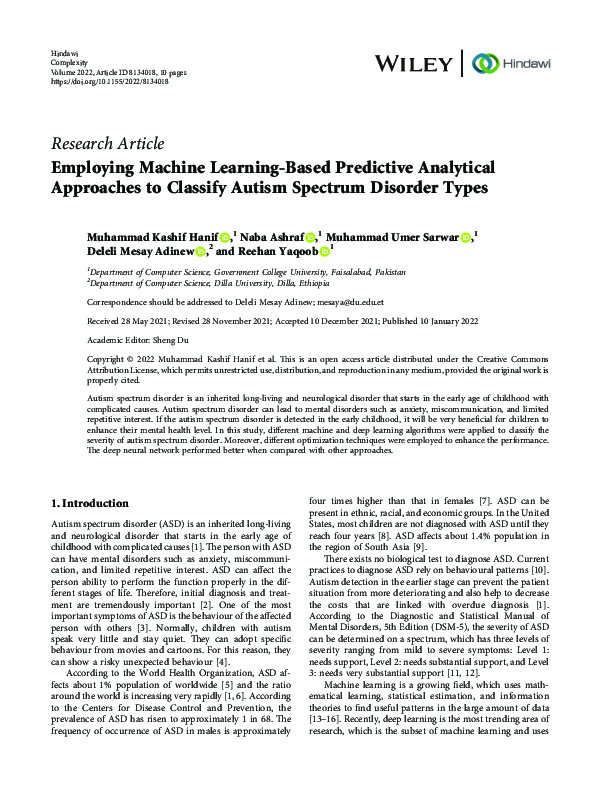 Pdf Employing Machine Learning Based Predictive Analytical Approaches To Classify Autism
