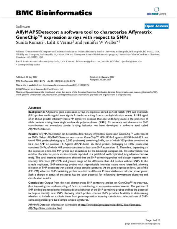 (PDF) AffyMAPSDetector: a software tool to characterize Affymetrix GeneChip™ expression arrays ...