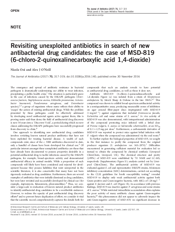 (PDF) Revisiting unexploited antibiotics in search of new antibacterial ...