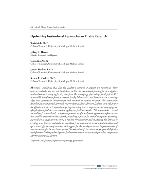 (PDF) Optimizing Institutional Approaches to Enable Research