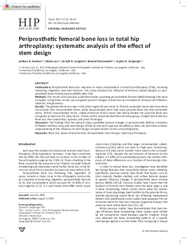 (PDF) Periprosthetic Femoral Bone Loss in Total Hip Arthroplasty ...