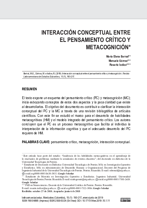 (PDF) Conceptual interaction between critical thinking and metacognition