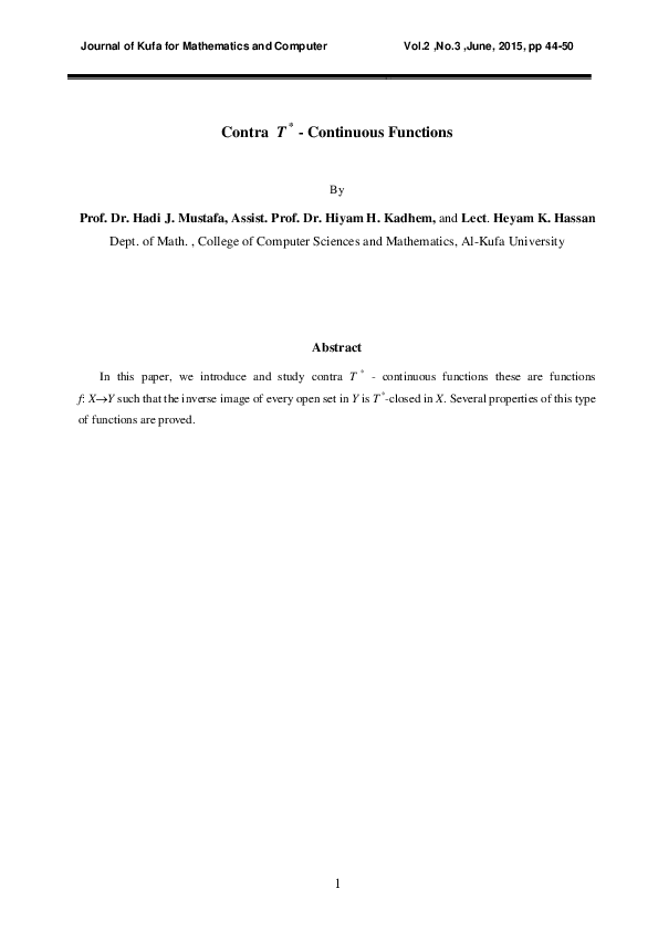 (PDF) Contra T * - Continuous Functions