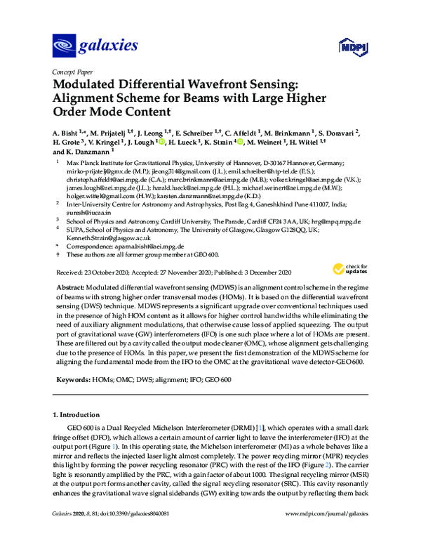 Pdf Modulated Differential Wavefront Sensing Alignment Scheme For Beams With Large Higher