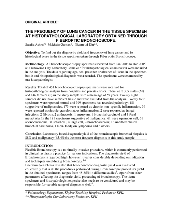 (PDF) The Frequency of Lung Cancer in the Tissue Specimen at ...
