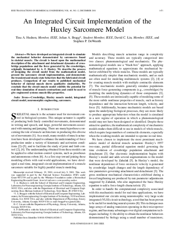 (PDF) An integrated circuit implementation of the Huxley sarcomere model