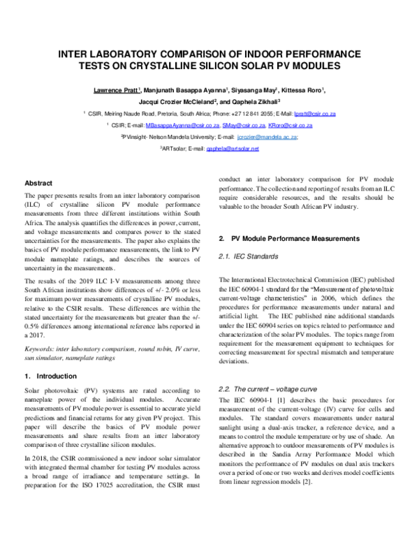 (PDF) Inter laboratory comparison of indoor performance tests on ...
