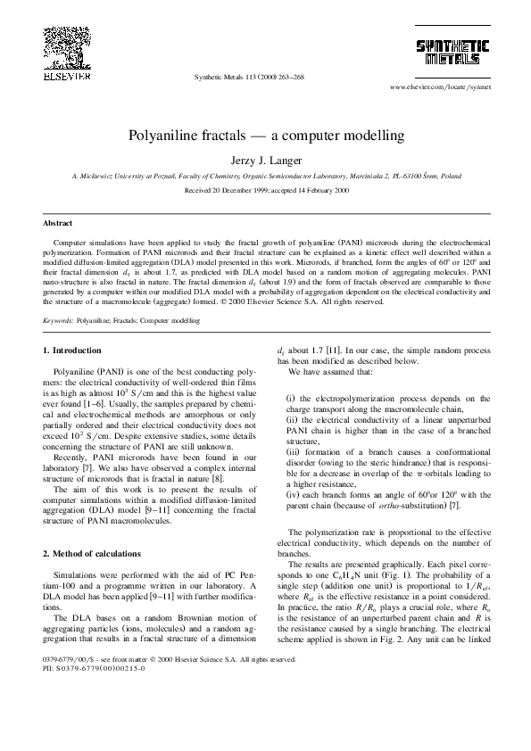 (PDF) Polyaniline fractals — a computer modelling