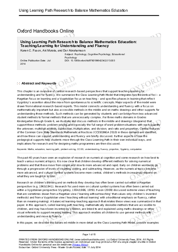 (PDF) Using Learning Path Research to Balance Mathematics Education