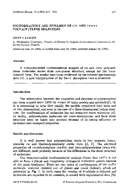 (PDF) Conformations and dynamics of cis and trans polyacetylene molecules