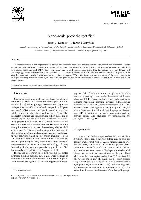 (PDF) Nano-scale protonic rectifier