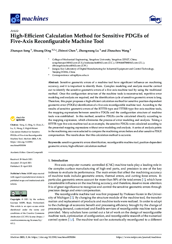 (PDF) High-Efficient Calculation Method for Sensitive PDGEs of Five-Axis Reconfigurable Machine Tool