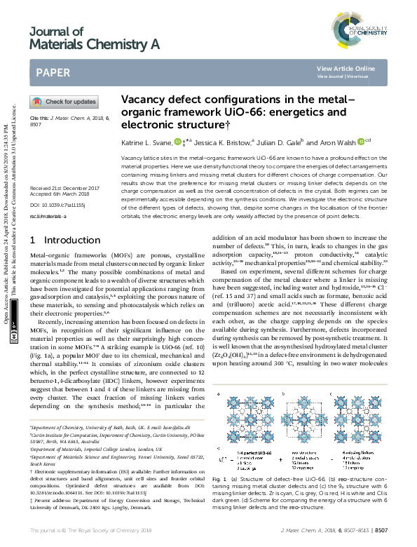 (PDF) Vacancy defect configurations in the metal–organic framework UiO-66: energetics and ...