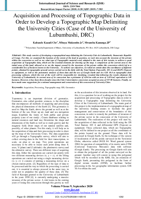 (PDF) Acquisition and Processing of Topographic Data in Order to ...