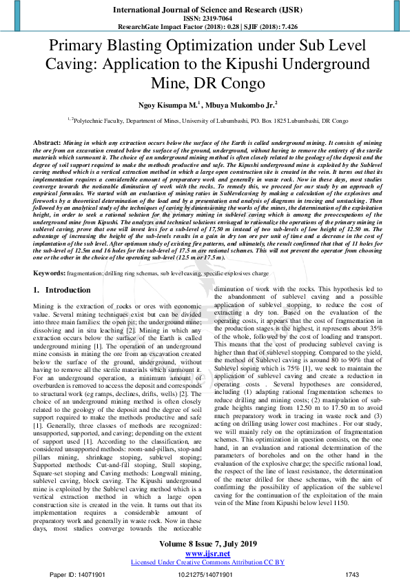 (PDF) Primary Blasting Optimization under Sub Level Caving ...
