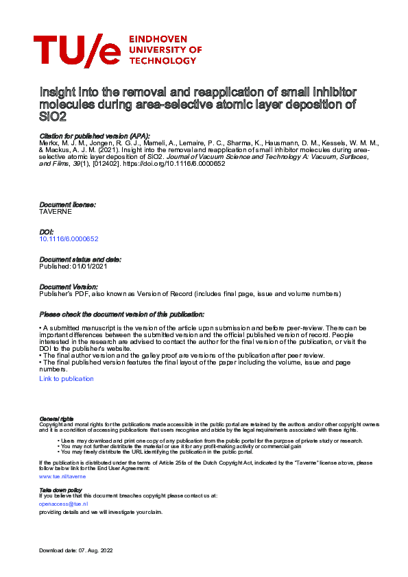 (PDF) Insight into the removal and reapplication of small inhibitor ...