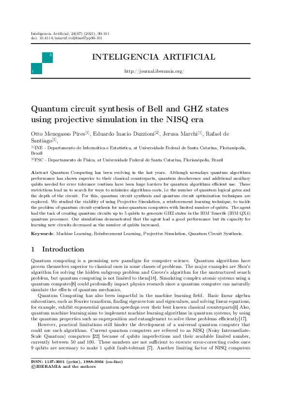 (PDF) Quantum Circuit Synthesis Using Projective Simulation | Jerusa Marchi - Academia.edu