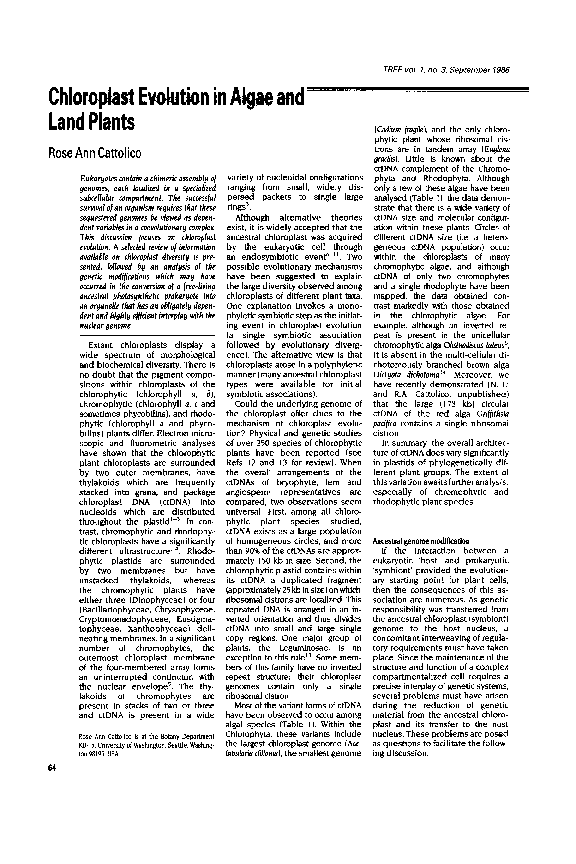 (PDF) Chloroplast evolution in algae and land plants