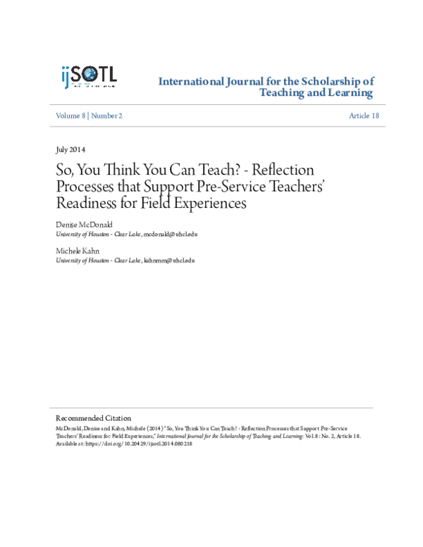 (PDF) So, You Think You Can Teach? - Reflection Processes that Support ...