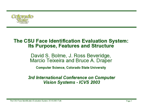 (PDF) The CSU Face Identification Evaluation System