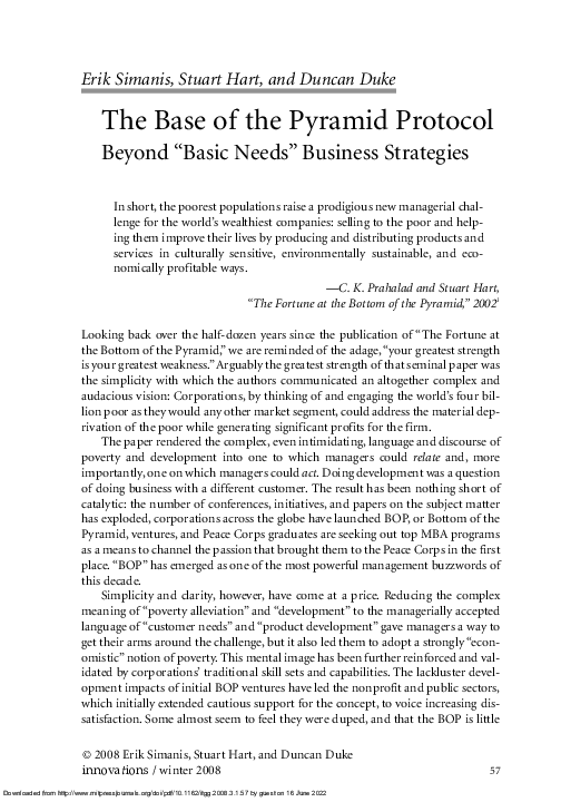 (PDF) The Base of the Pyramid Protocol: Beyond “Basic Needs” Business Strategies