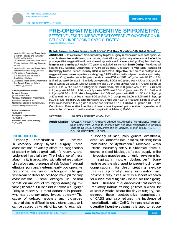 (PDF) Pre-Operative Incentive Spirometry | aatir fayyaz - Academia.edu