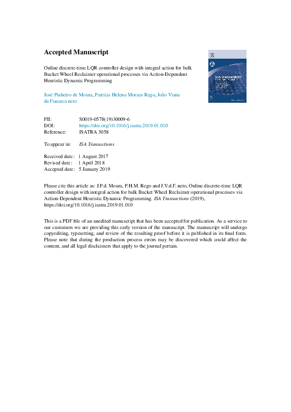 Pdf Online Discrete Time Lqr Controller Design With Integral Action For Bulk Bucket Wheel 