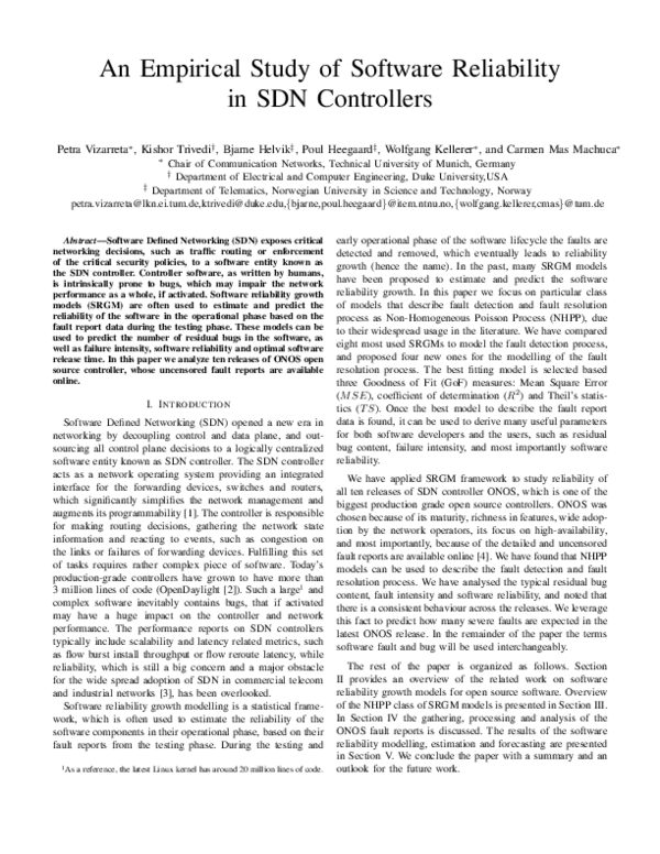 (PDF) An empirical study of software reliability in SDN controllers