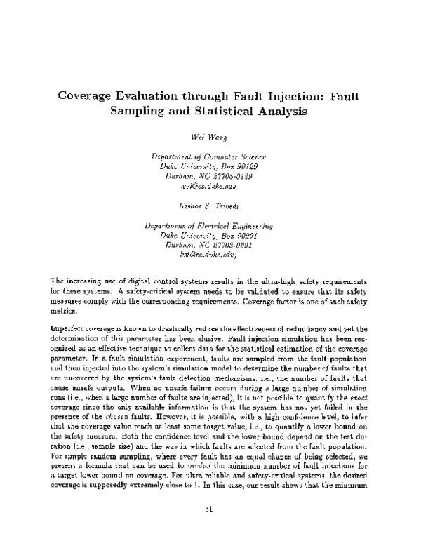 Pdf Coverage Evaluation Through Fault Injection Fault Sampling And 5824